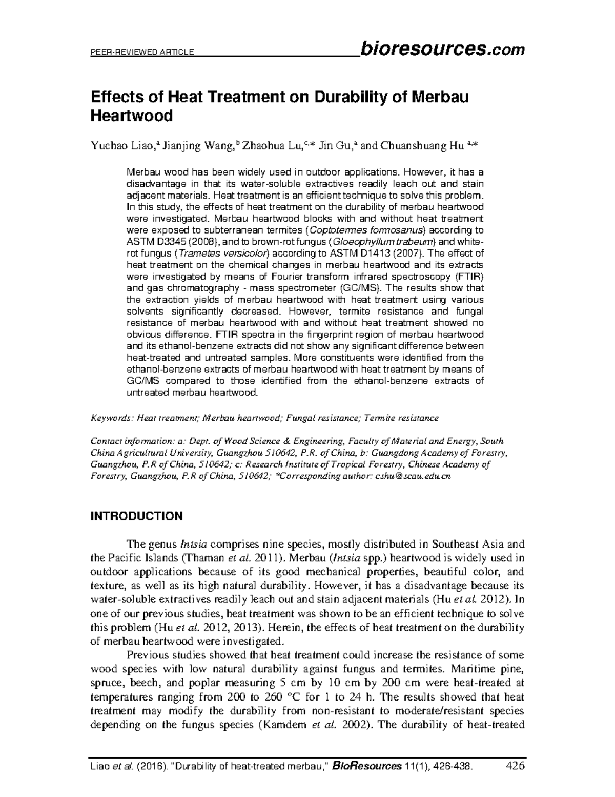Bio Res 11(1): Effects of Heat Treatment on Merbau Heartwood Durability ...