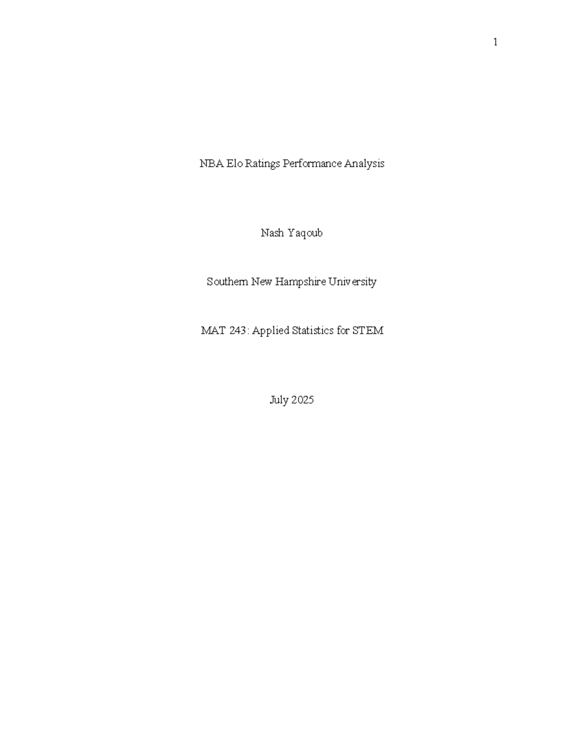 MAT 243: NBA Elo Ratings Performance Analysis Project Summary - Studocu