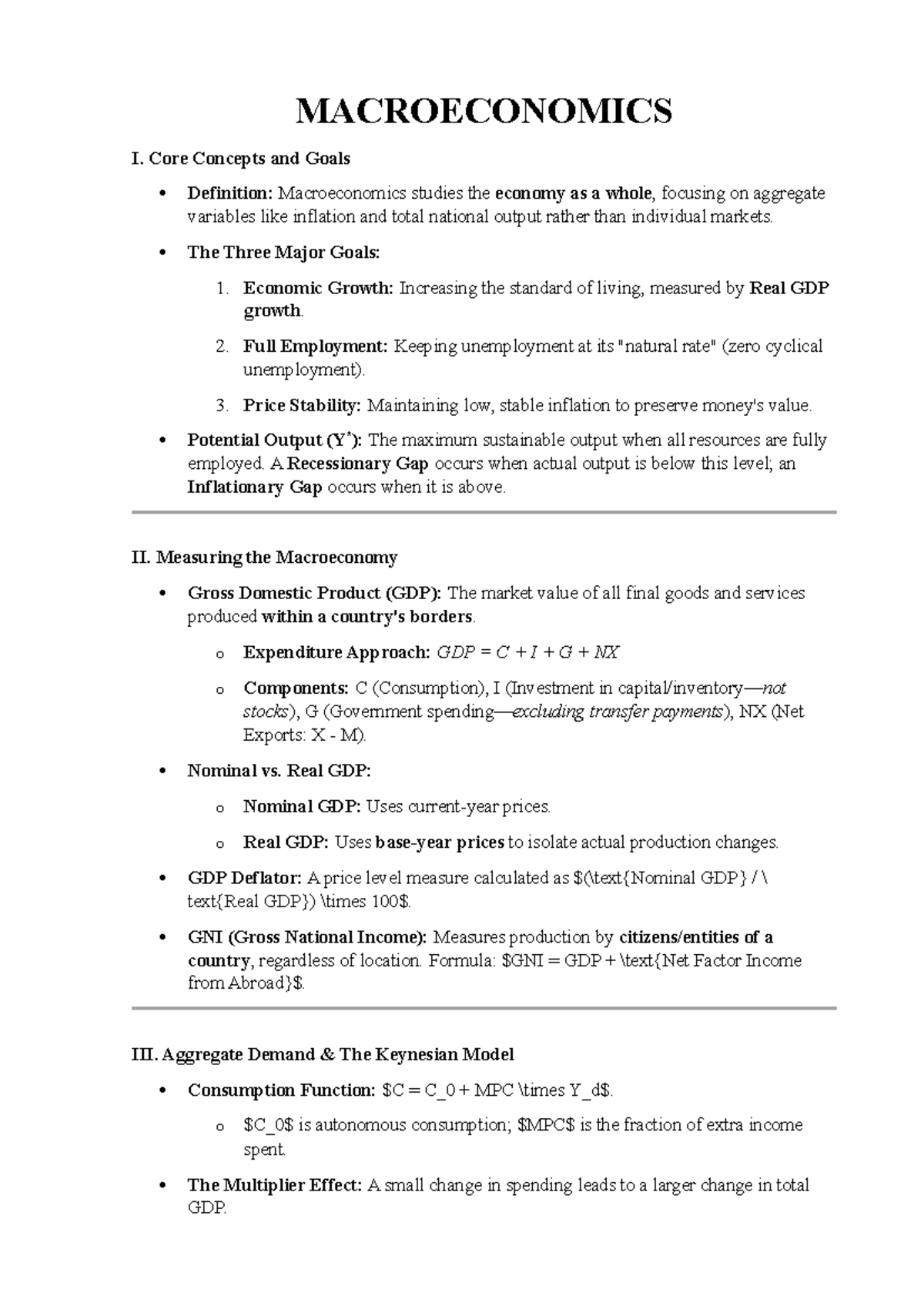 Macroeconomics I: Core Concepts & Goals Summary - Studocu