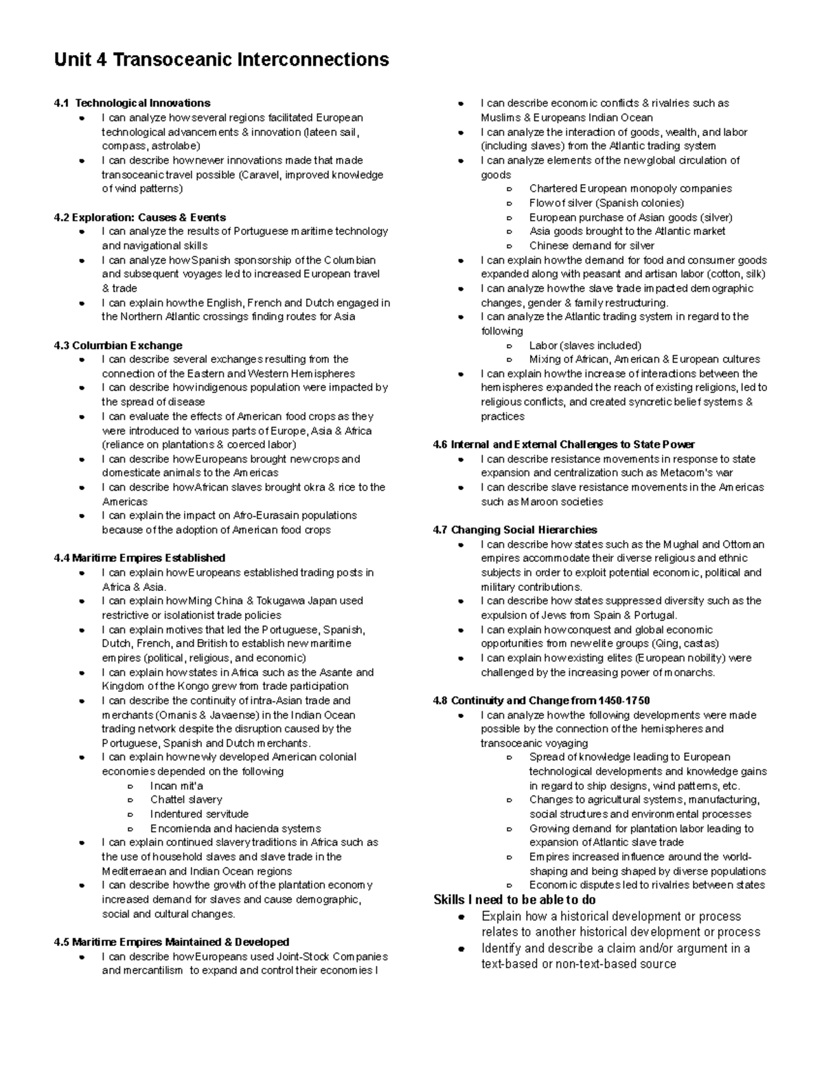 Unit 4 Cover Sheet Study Guide - Copy - Unit 4 Transoceanic ...