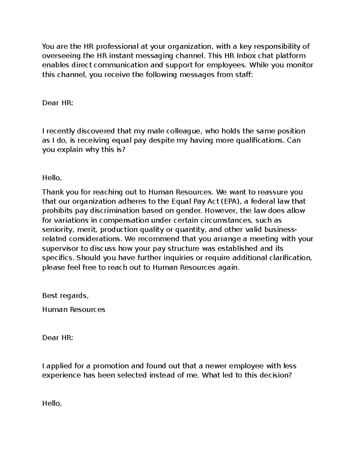 4-1 HR Chat Box Assignment: Addressing Employee Concerns - Studocu