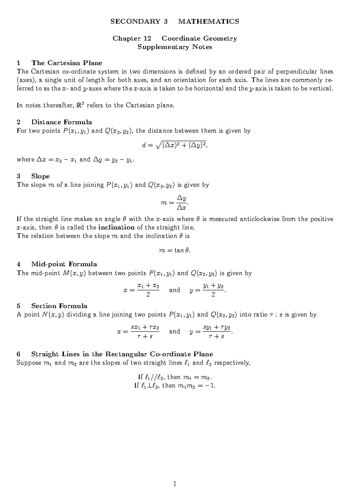 S3 Mathematics Chapter 12: Coordinate Geometry Notes - Studocu