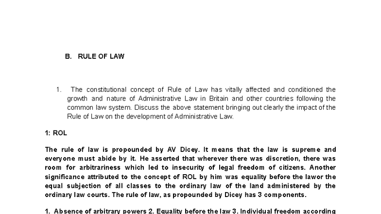 TUTO 1: RULE OF LAW & ADMINISTRATIVE LAW IN COMMON LAW SYSTEM - Studocu