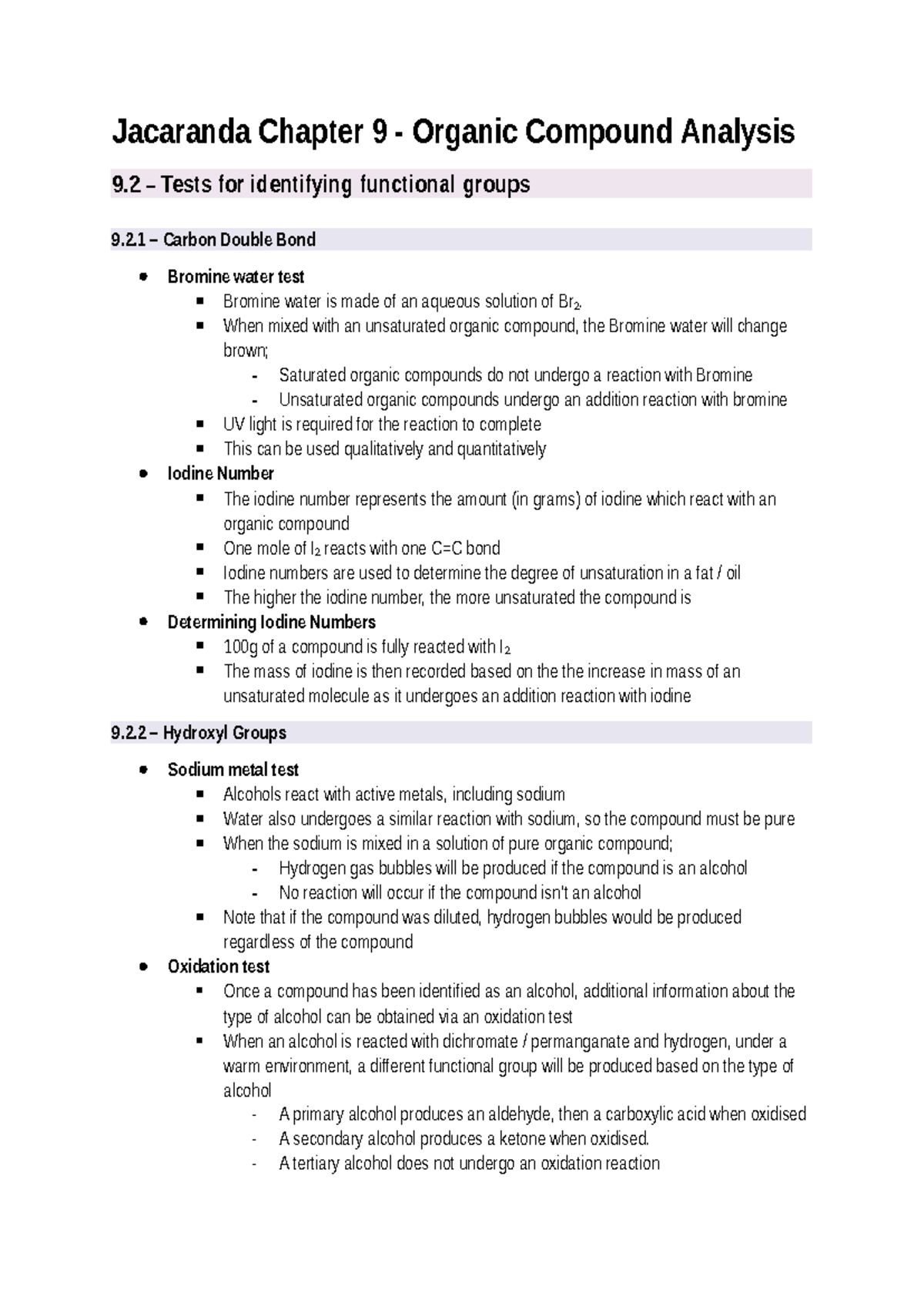 Jacaranda Chapter 9-10 Summary: Organic Compound Analysis & Instrumental - Studocu