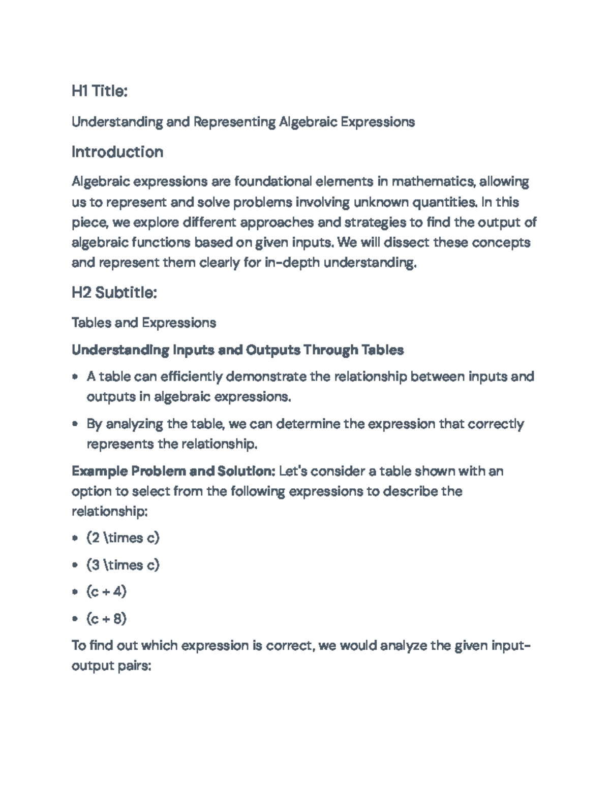 Understanding Algebraic Expressions: Input-Output Analysis Techniques ...