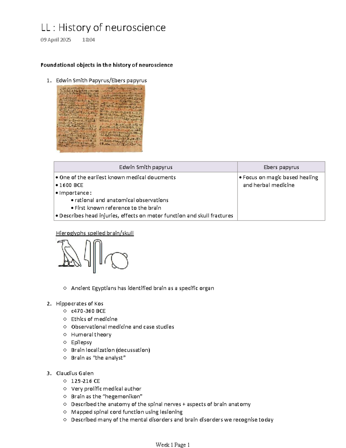 LL 1: Foundational Objects in the History of Neuroscience - Lecture ...