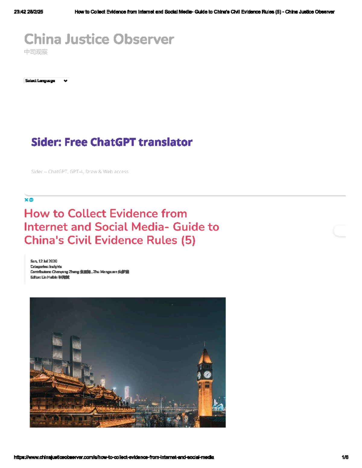 Collecting Evidence from Internet & Social Media: China's Civil ...
