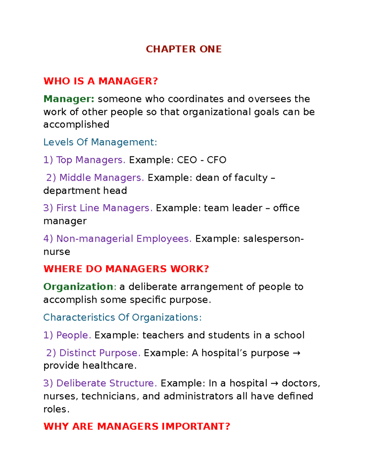 Mngt 101 - Chapter 1: Understanding the Role of Managers - Studocu