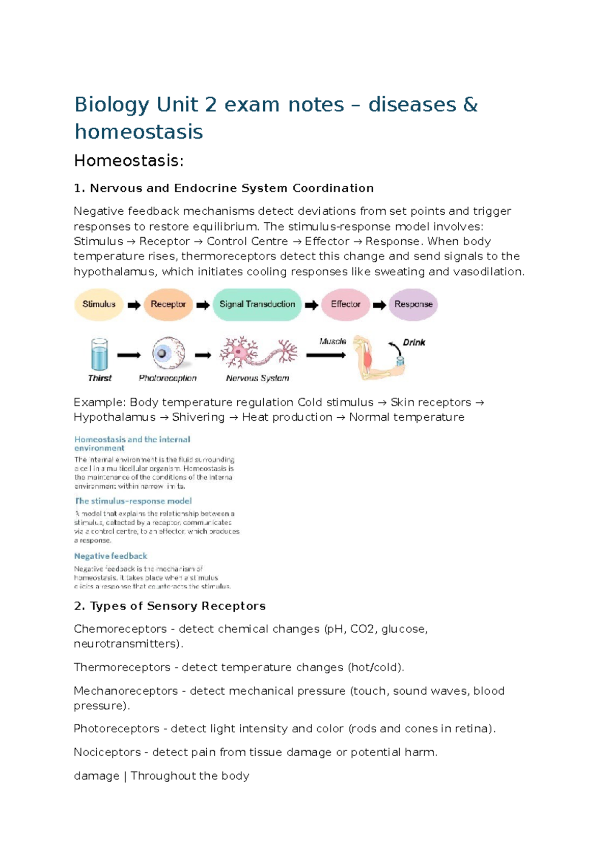 Biology Unit 2 Final Exam Notes: Homeostasis & Disease Mechanisms - Studocu