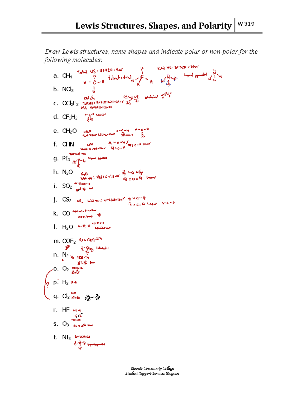 W 319 Lewis Structures Practice with Shapes & Polarity Answers - Studocu
