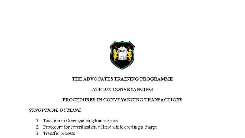 Conveyancing Procedures in Transactions: ATP 107 Overview - Studocu