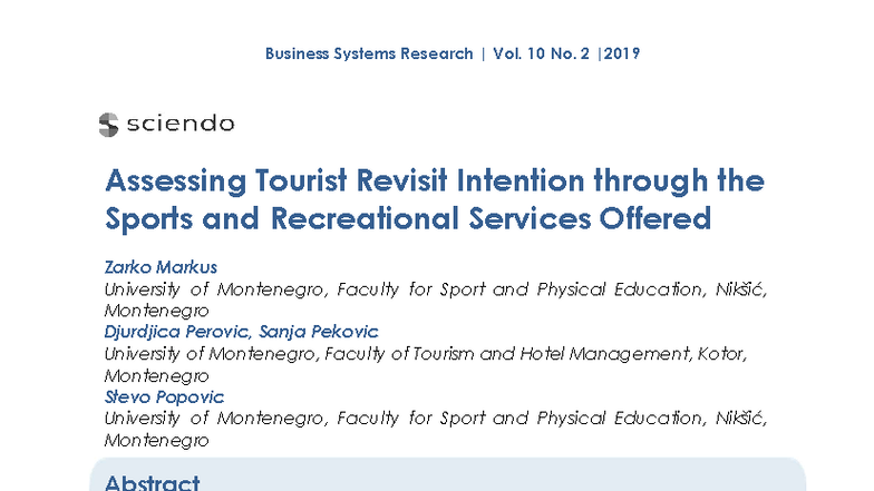 RRL: Assessing Tourist Revisit Intention via Sports & Recreation ...