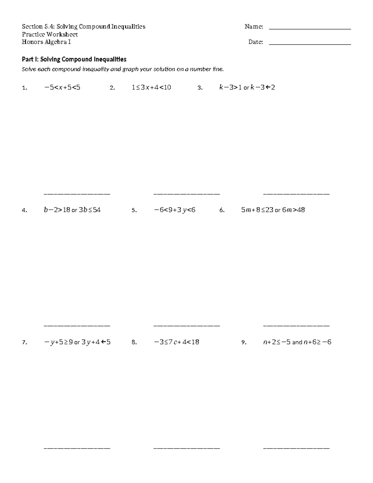 Solving Compound Inequalities Worksheets Compound Inequalities Word