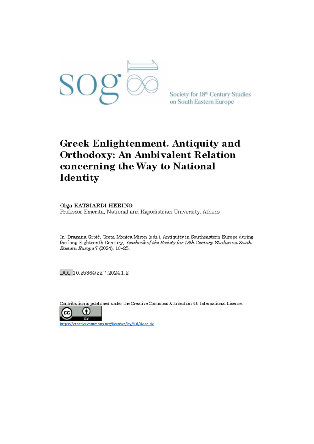 Greek Enlightenment and Orthodoxy: Ambivalence in National Identity ...