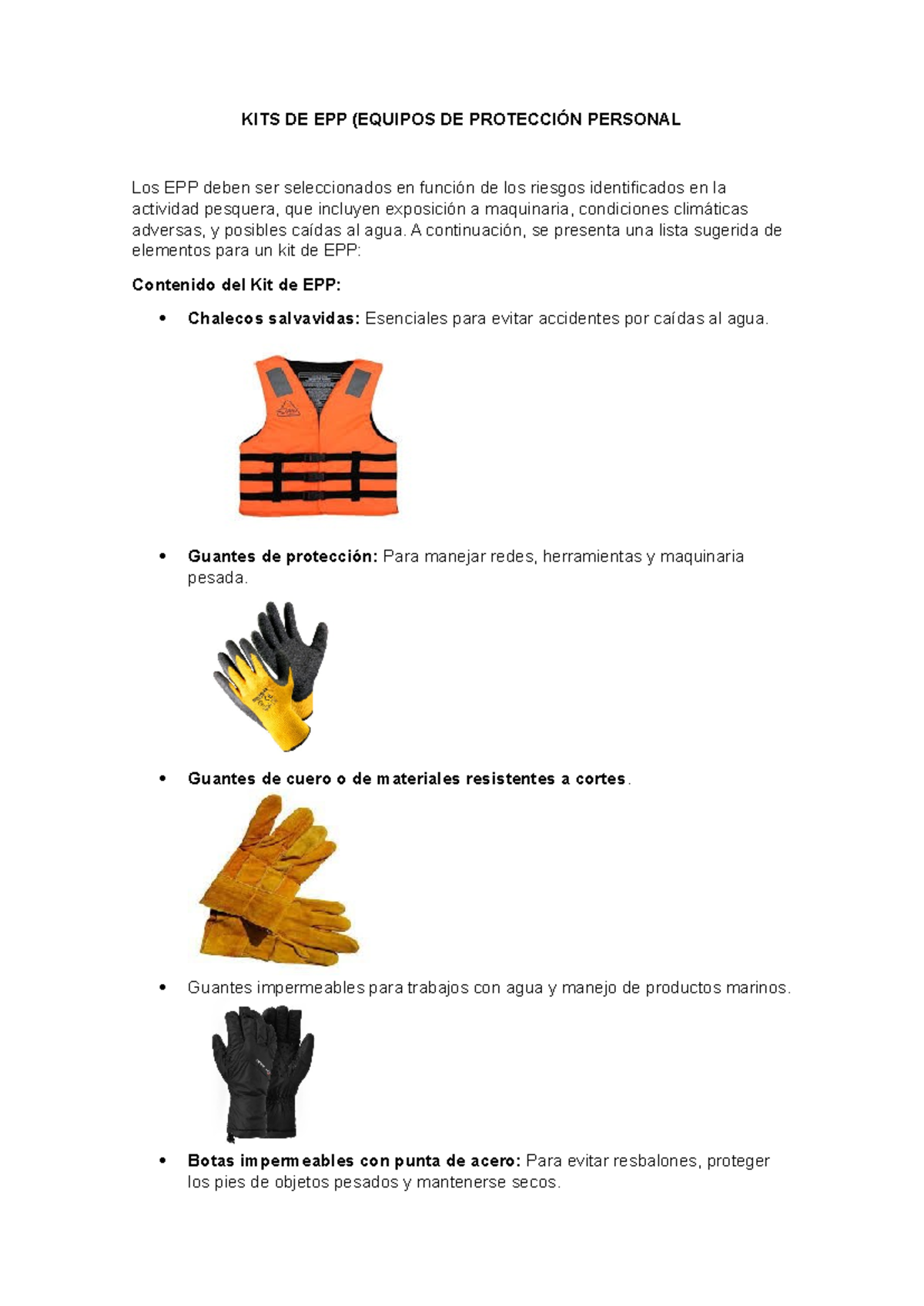 KITS DE EPP para Pescadores: Elementos Esenciales de Seguridad - Studocu
