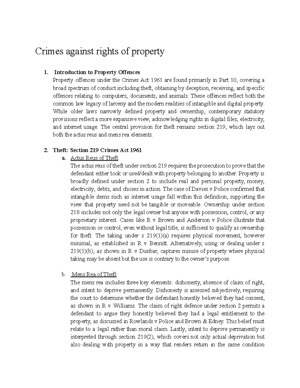 Criminal Law - Property Offences: Theft, Deception & Ownership Insights ...