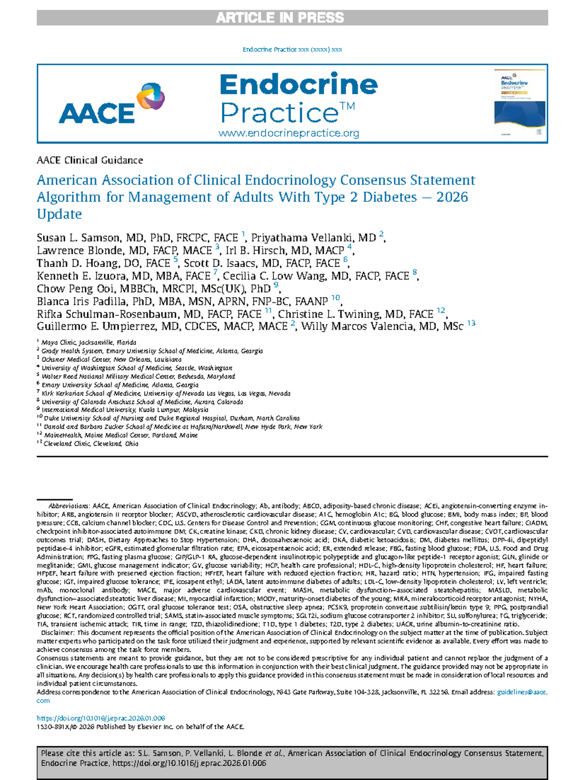AACE 2026 Consensus Statement: Type 2 Diabetes Management Algorithm ...