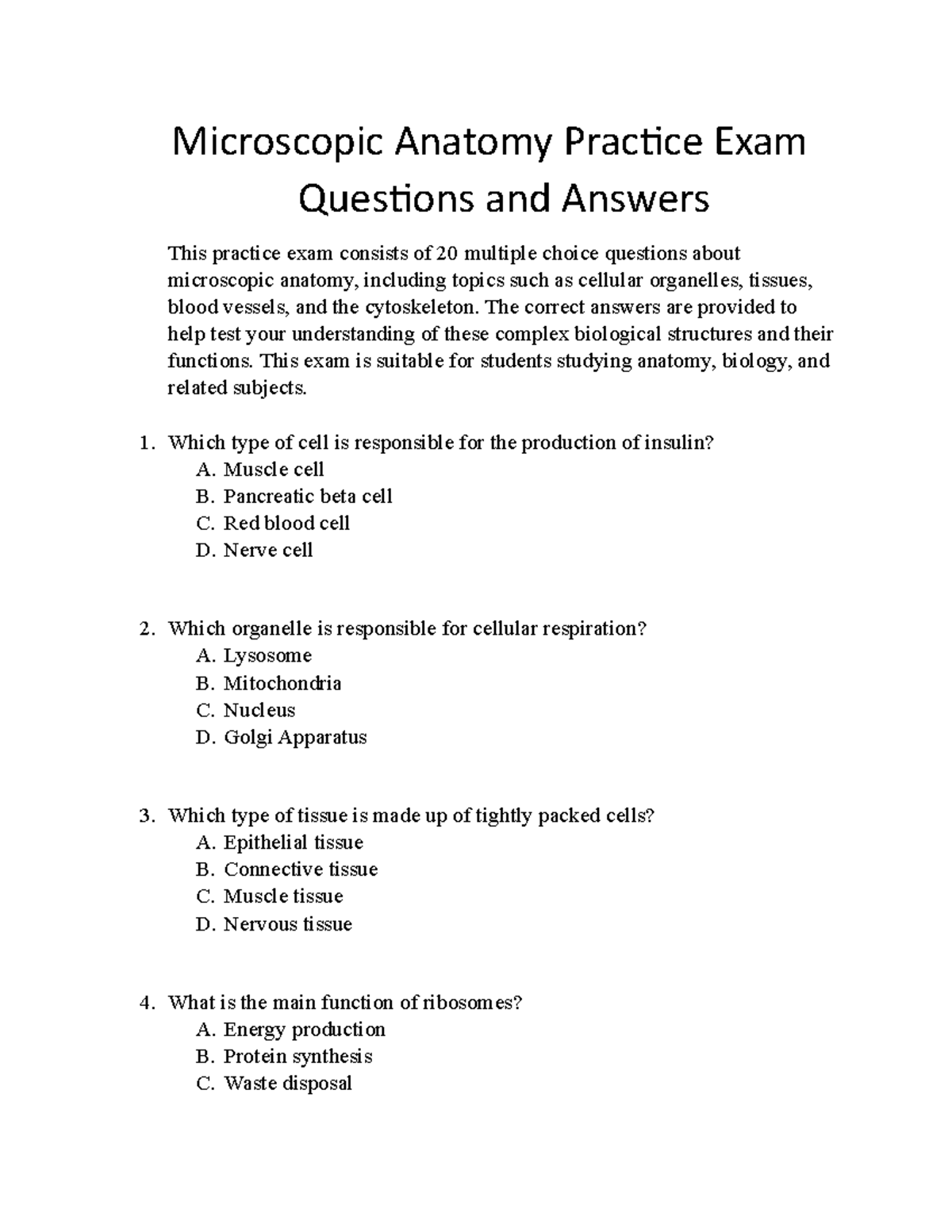 Microscopic Anatomy Practice Exam Questions and Answers - Microscopic ...