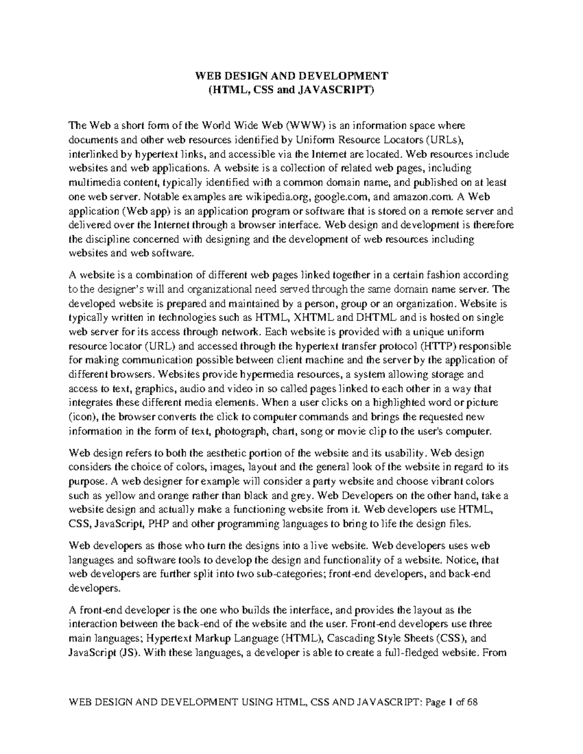 Web Design and Development Using HTML, CSS AND Javascript- Track 1 ...