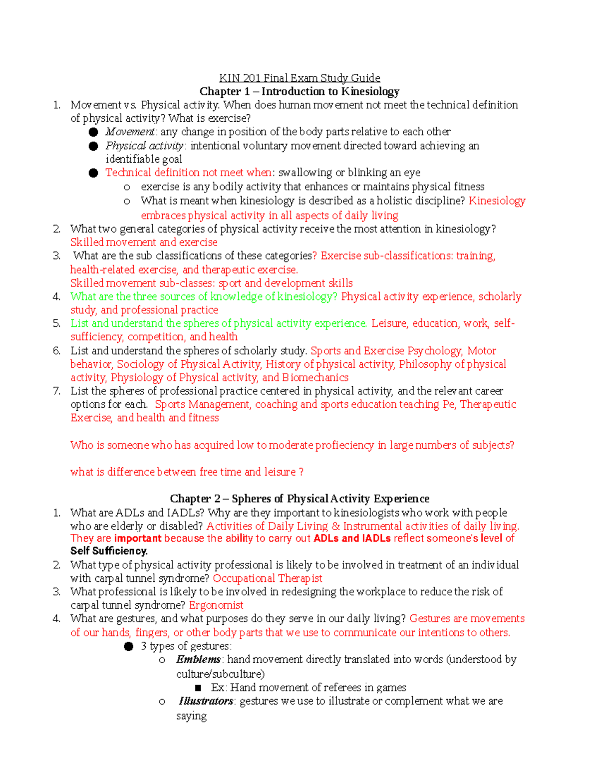 KIN201 Final Exam Study Guide - KIN 201 Final Exam Study Guide Chapter ...
