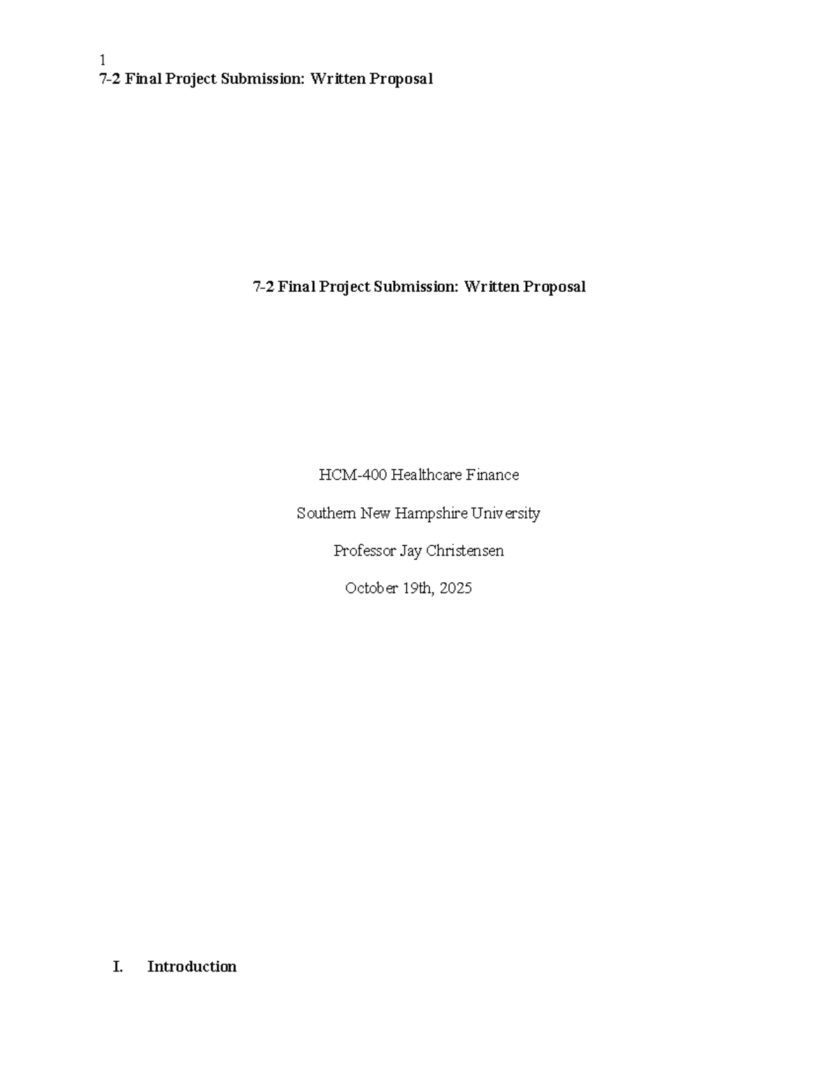 7-2 Final Project: Written Proposal on Healthcare Finance - Studocu