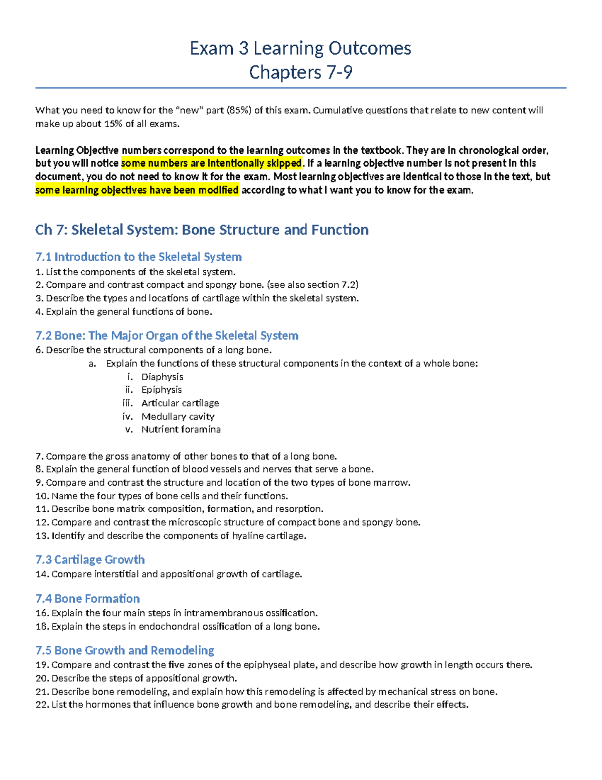 Skeletal System Overview: Axial, Appendicular, and Joints - Exam 3 Review - Studocu