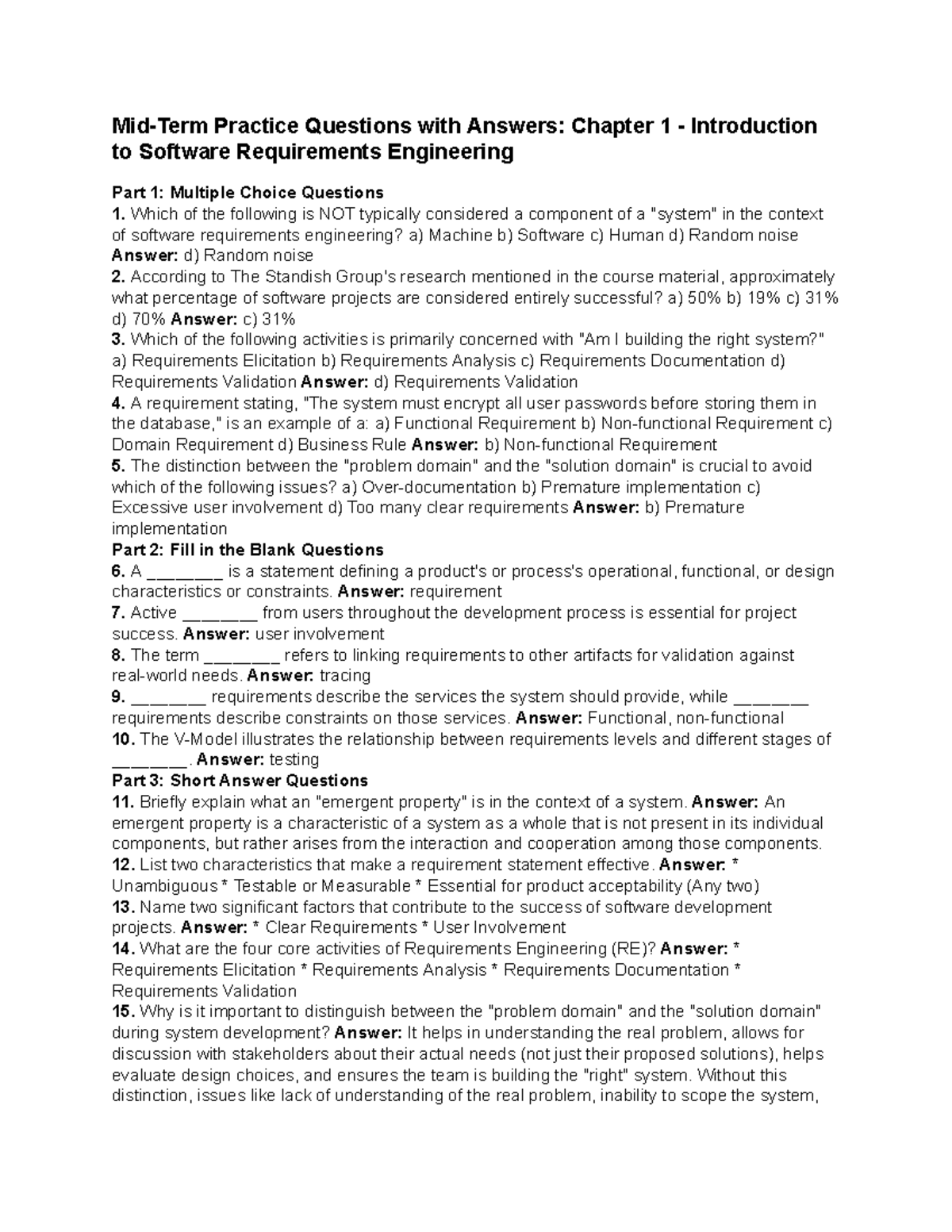 Practice Questions with Answers: Ch-1 Software Requirements Engineering ...