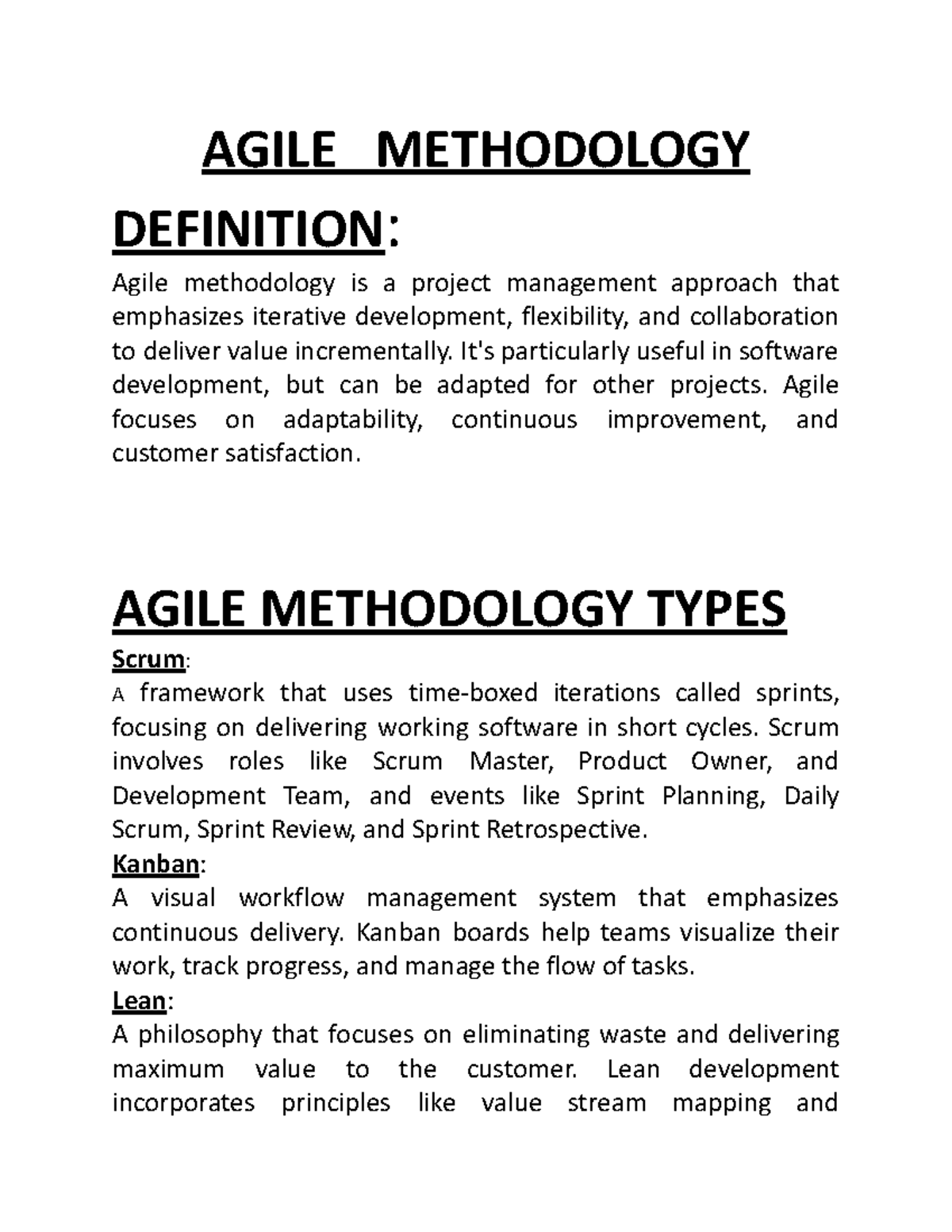 AGILE METHODOLOGY OVERVIEW: TYPES, ADVANTAGES, AND PROCESS - Studocu
