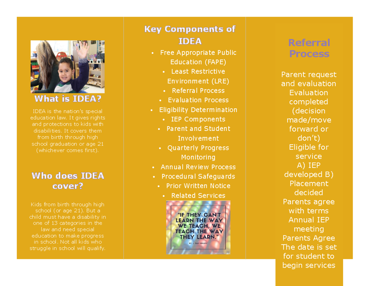 IDEA Overview: Key Components and Provisions in Special Ed Law - Studocu