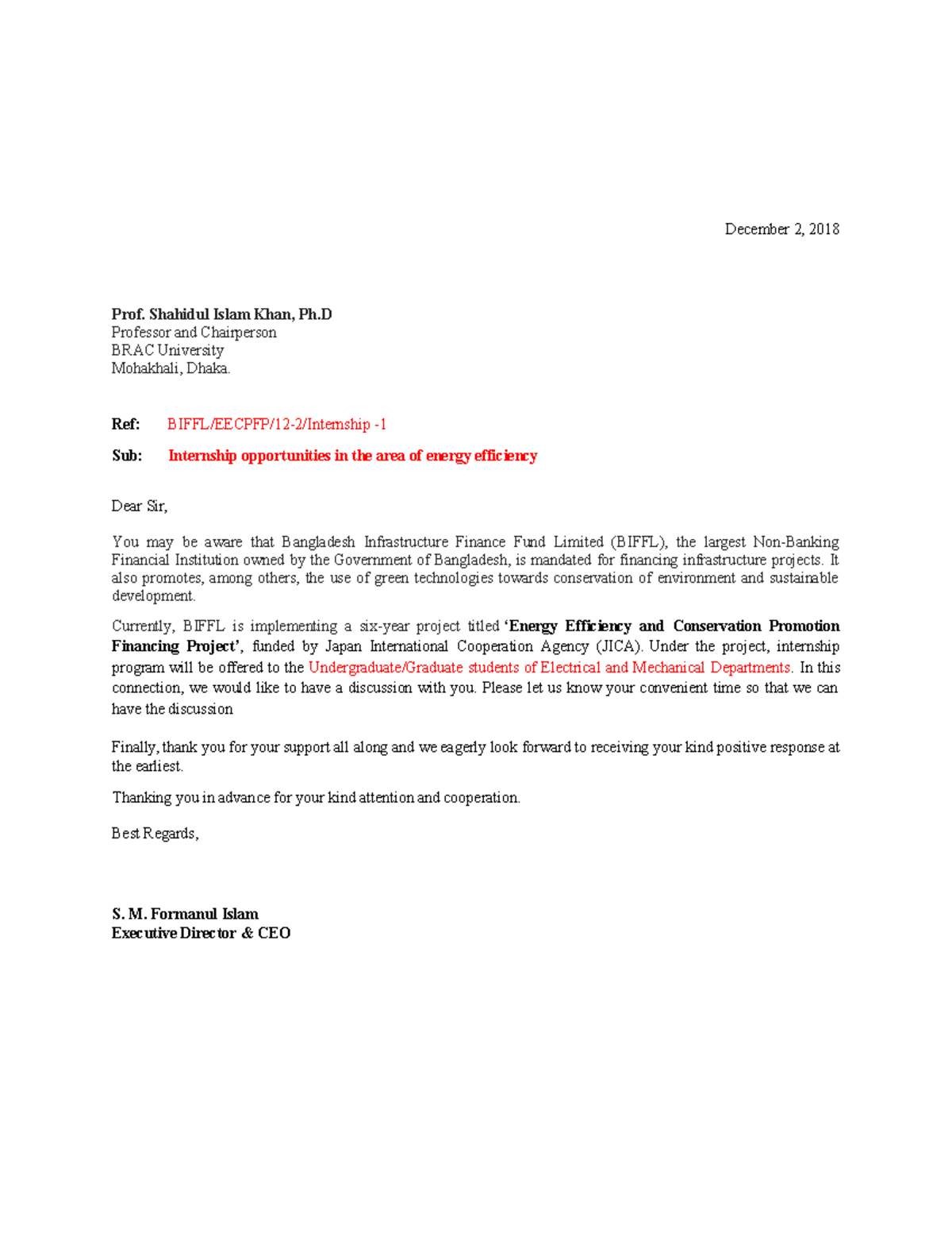 Letter to University Regarding Internship Opportunities - SGGA - Studocu