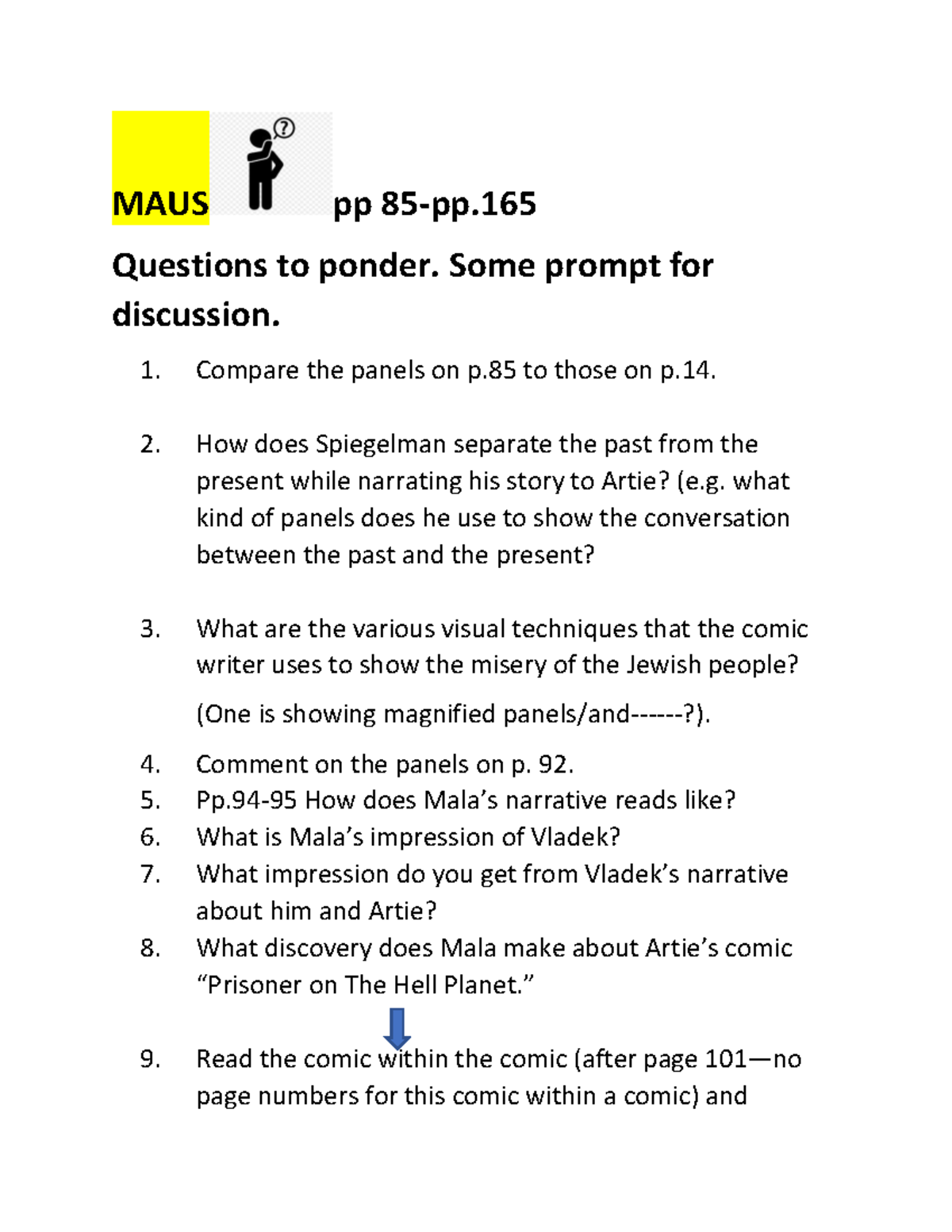 MAUS Reflections & Discussion Questions (pp. 87-127) - Studocu