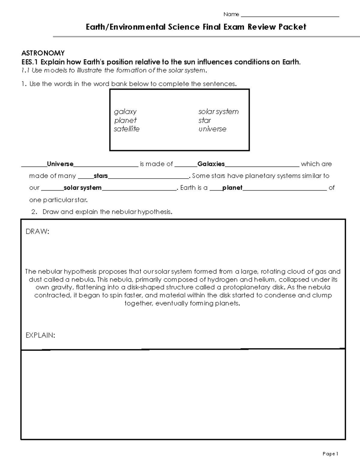 Earth/Environmental Science Final Exam Review Packet (EES) - Studocu