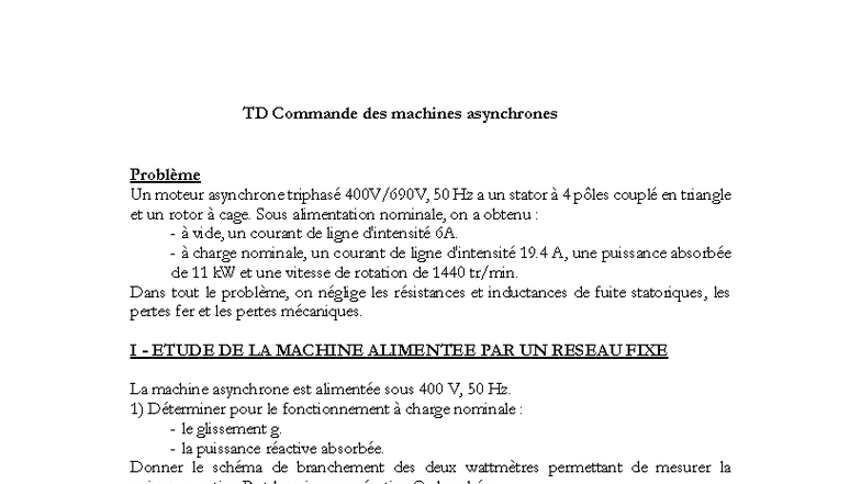 TD - Commande des Machines Asynchrones - Examen 3ème LAEEA - Studocu