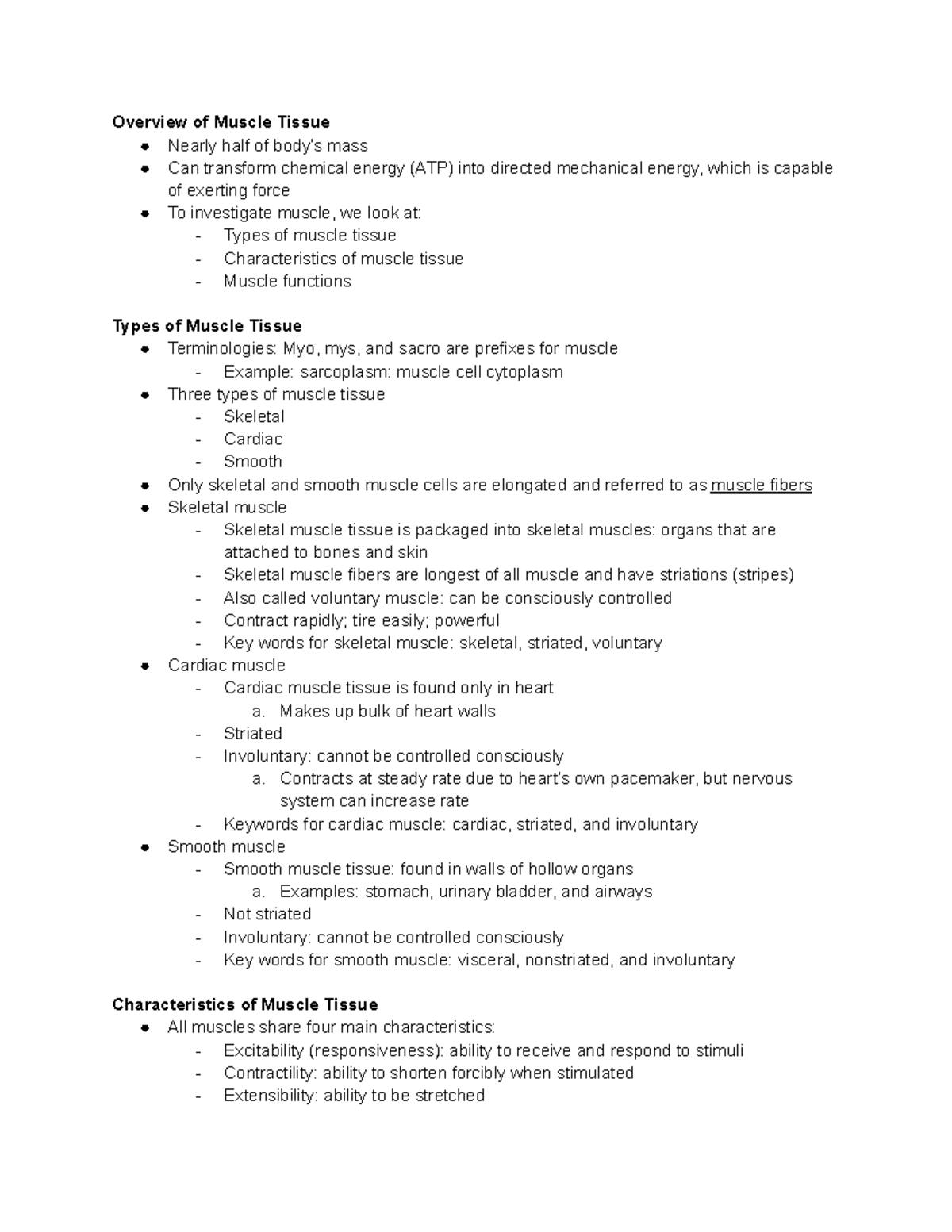 Human Anatomy & Physiology Chapter 9: Muscle Tissue Overview - Studocu