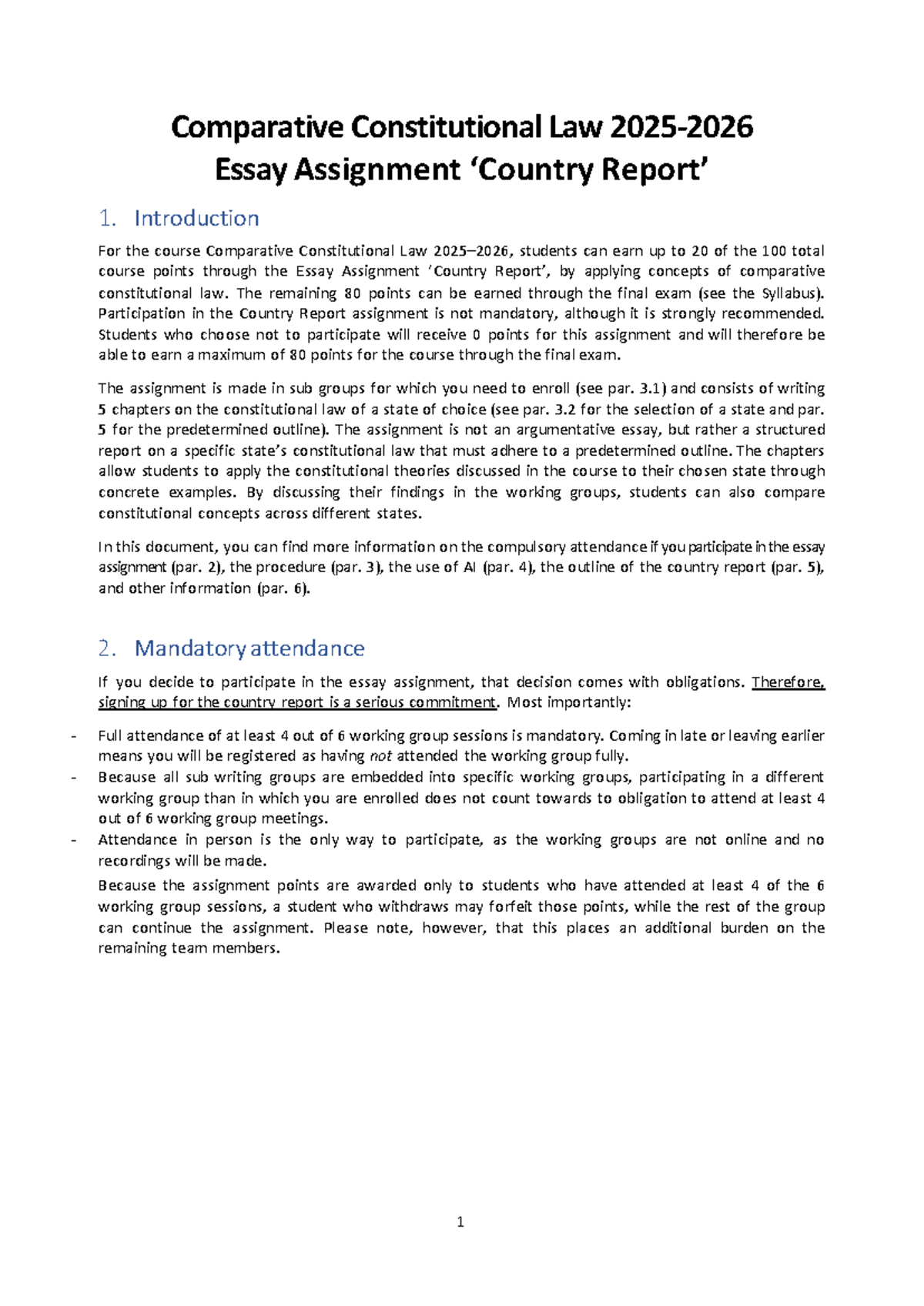 Comparative Constitutional Law Essay Assignment 1: Guidelines and ...
