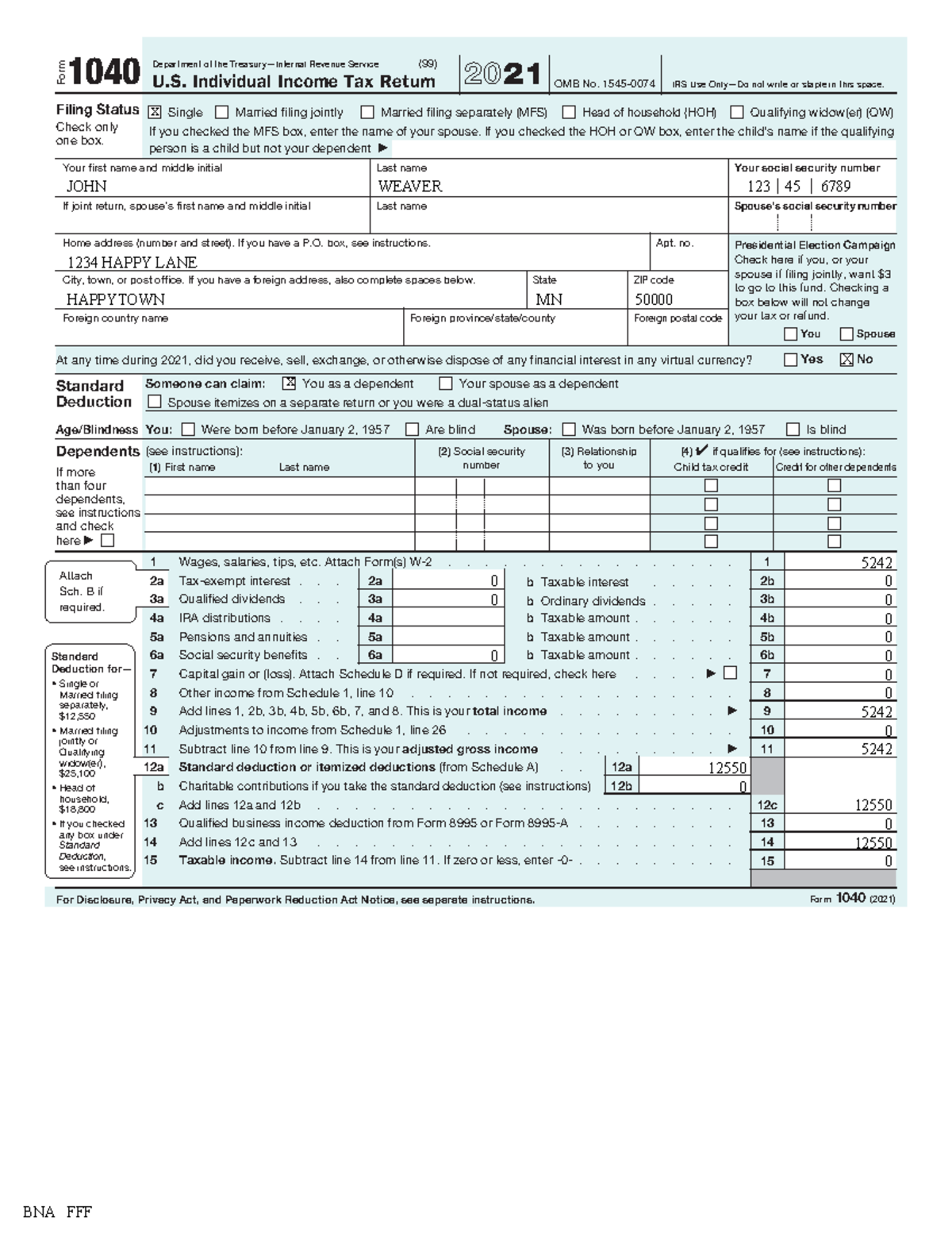 BUS-FPX4065 Assessment 1: U.S. Form 1040 Individual Tax Return Guide ...