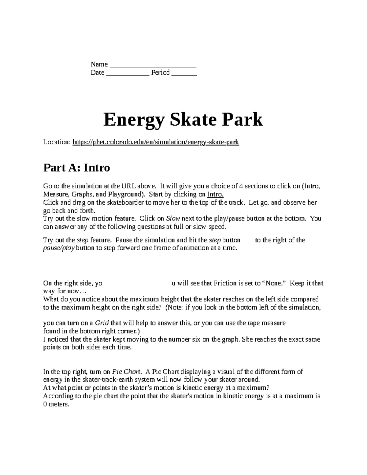 Energy Skate Park Lab Submission (PHET Simulation) - Studocu