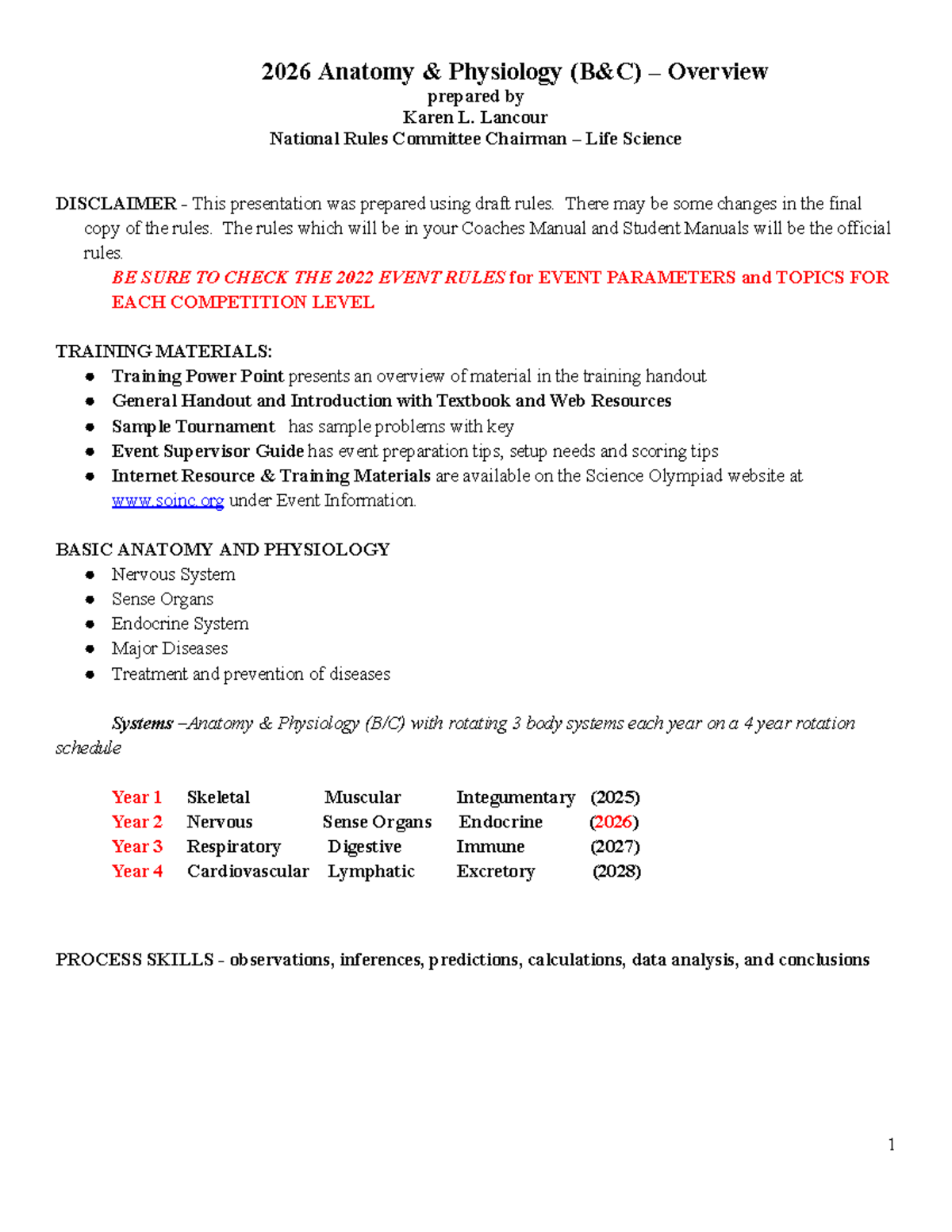 A&P Overview Year 2 - SciOly Training Materials - Studocu