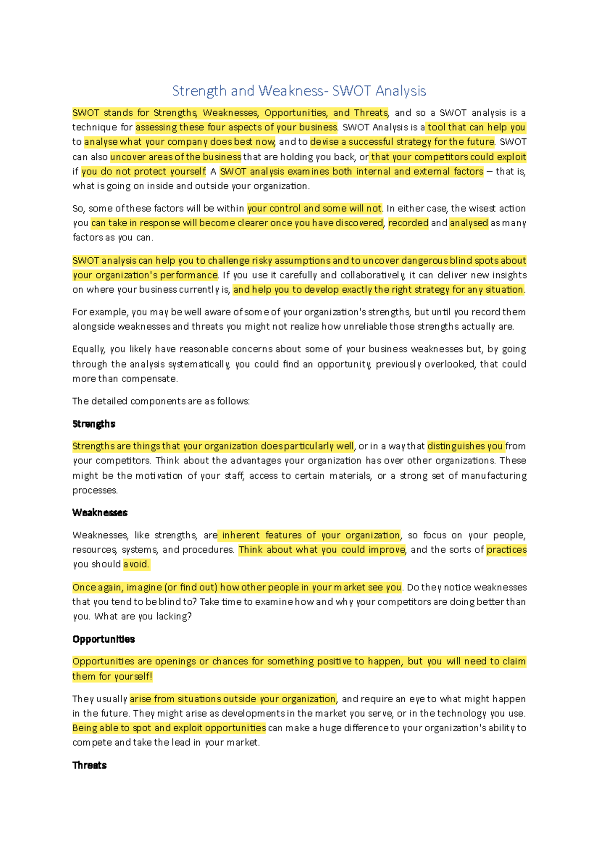 SWOT Analysis: Understanding Strengths, Weaknesses, Opportunities, and ...