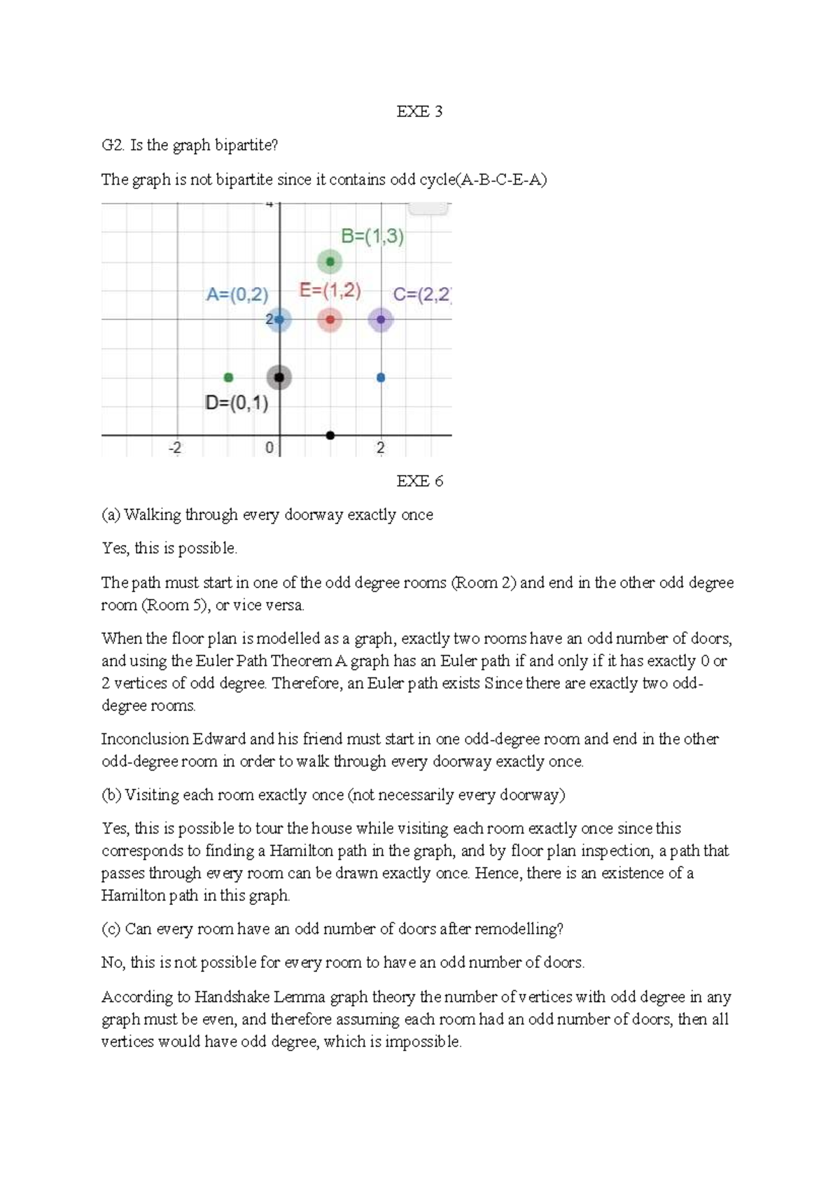 EXE 3 G2: Graph Bipartiteness and Euler Path Analysis - Studocu