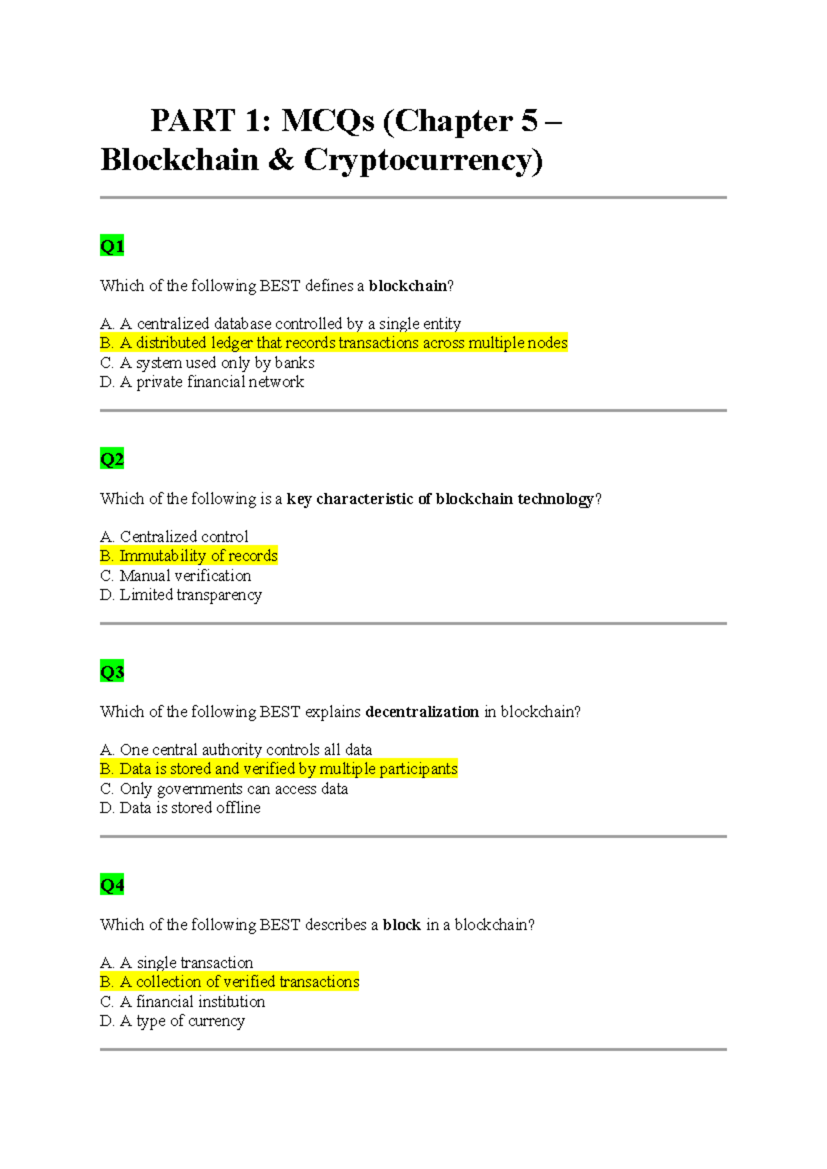 Chp 5 MCQs & Notes on Blockchain Cryptocurrency (Final Exam Prep) - Studocu