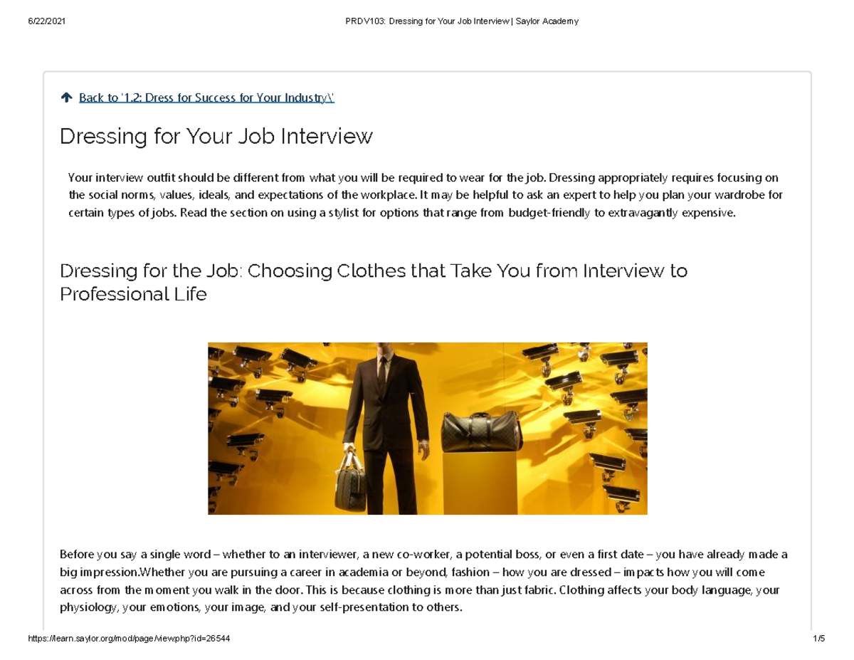 PRDV103 Dressing for Your Job Interview Saylor Academy - Back to '1 ...