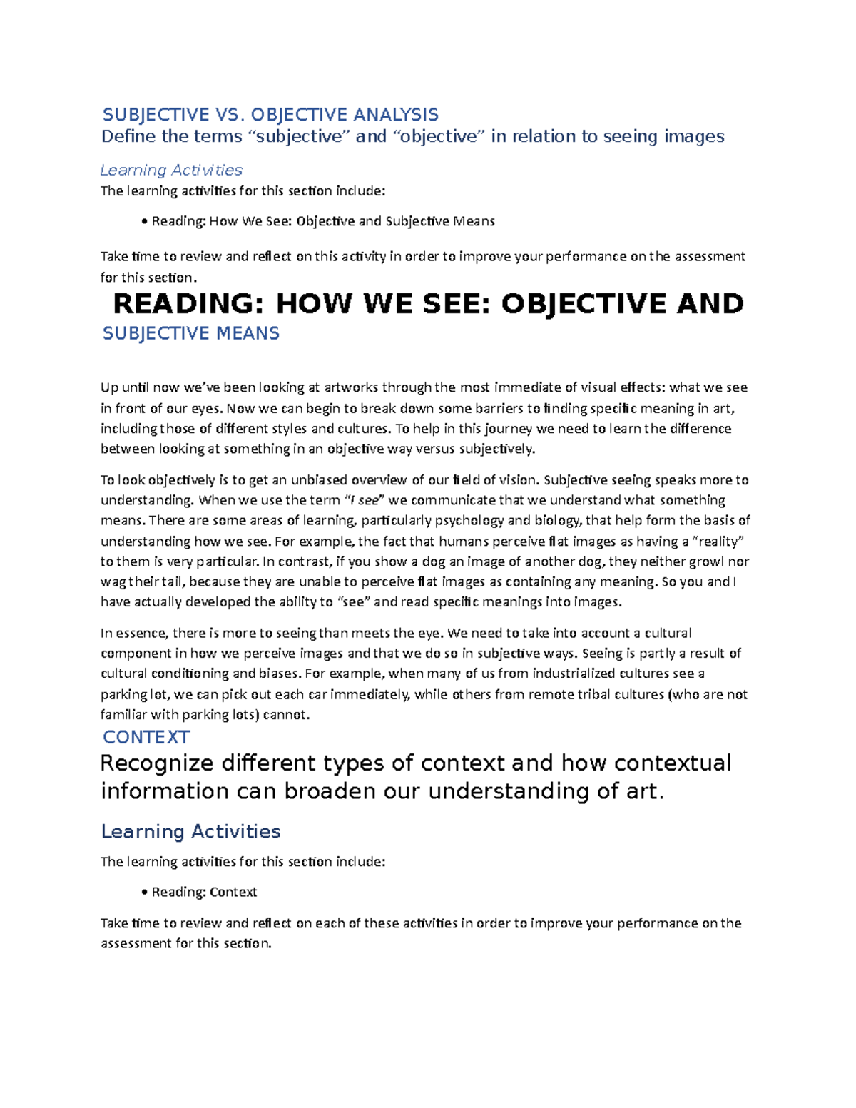 Art Appreciation (Module 4): Subjective vs. Objective Analysis - Studocu