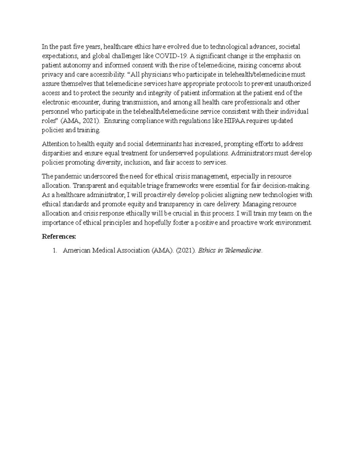 Ethics in Healthcare: Unit 1 Discussion on Recent Advances and ...