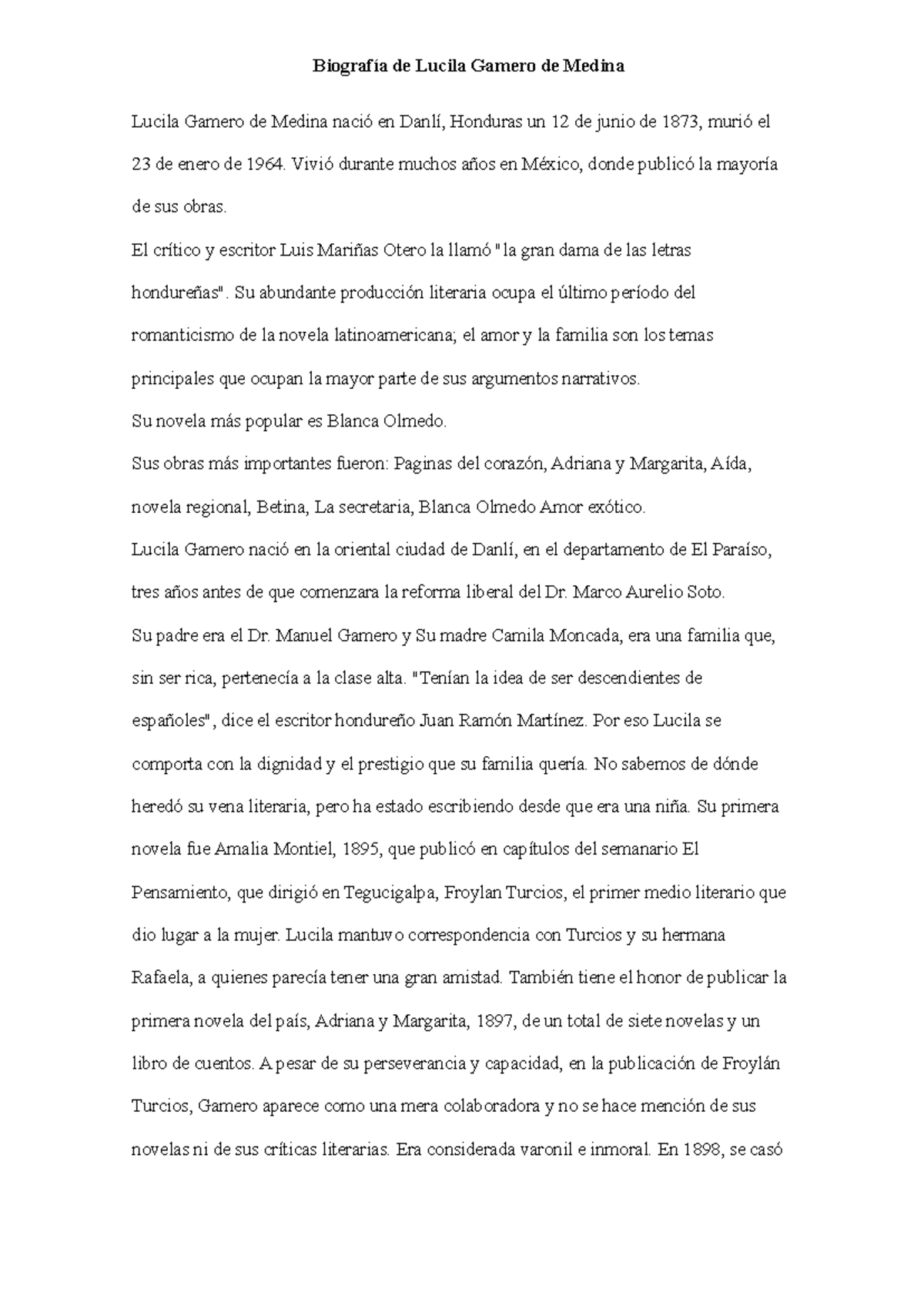 Biografía de Lucila Gamero de Medina: La Dama de las Letras Hondureñas ...
