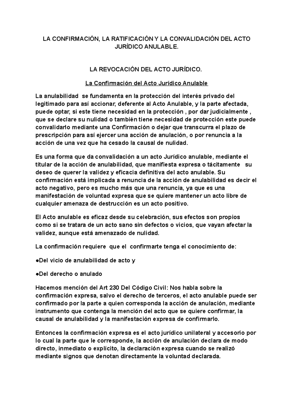 Confirmación, Ratificación y Convalidación del Acto Jurídico Anulable ...