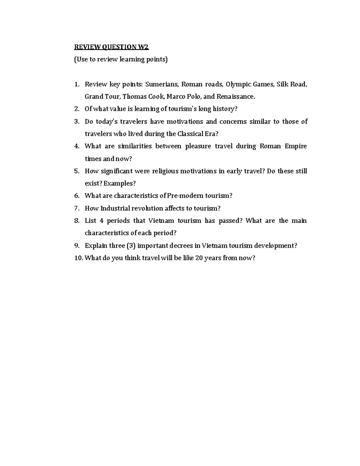 Review question 2 - REVIEW QUESTION W (Use to review learning points ...