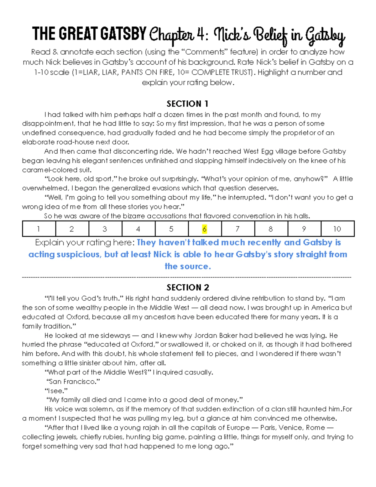 Copy of Gatsby Ch. 7 Gatsby vs. Tom - THE GREAT GATSBYChapter 7: Gatsby ...