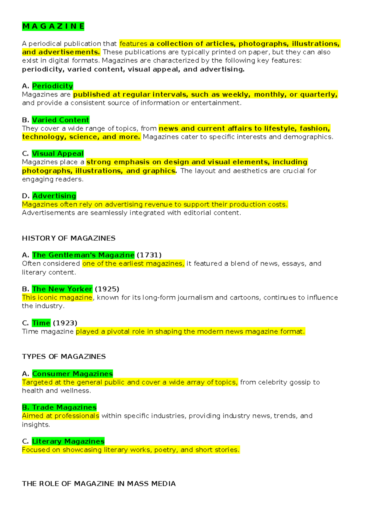 Lesson 5: Understanding Magazines in Visual Arts - Studocu