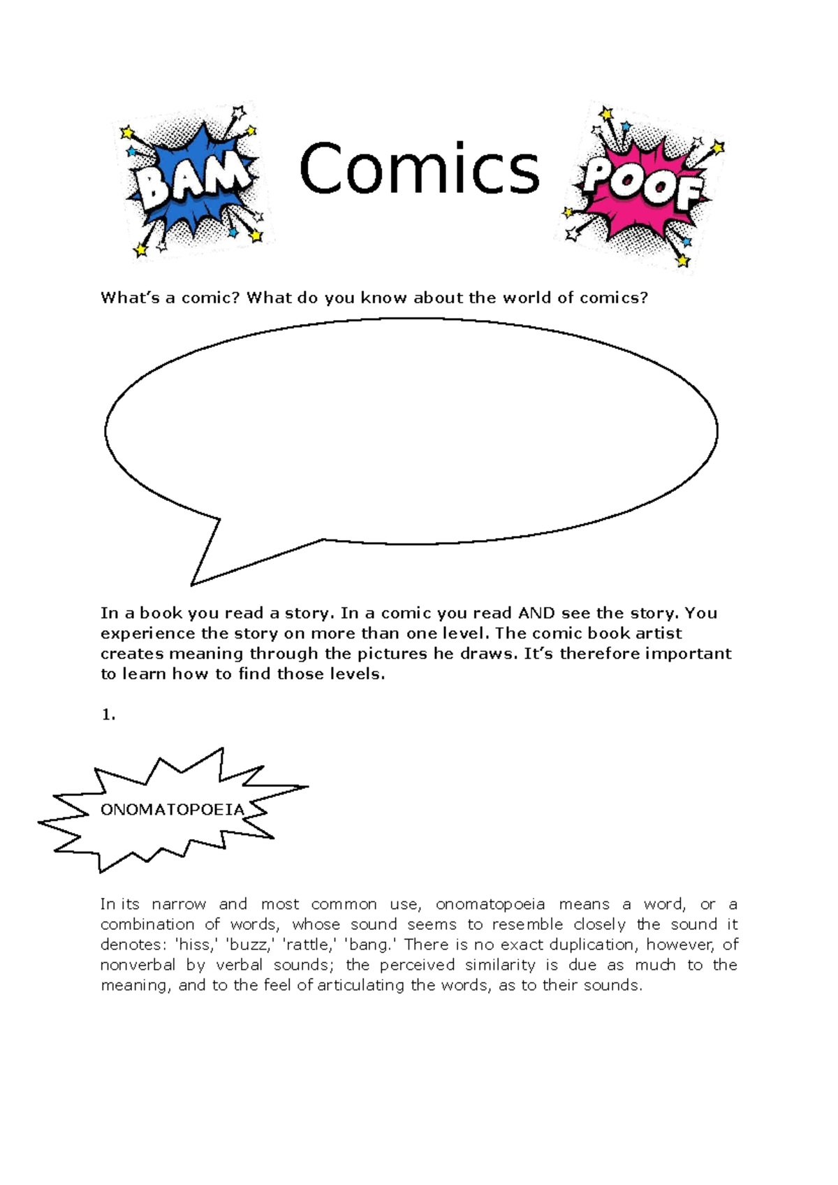 Comics 101: Understanding Onomatopoeia, Motion Lines & Framing - Studocu